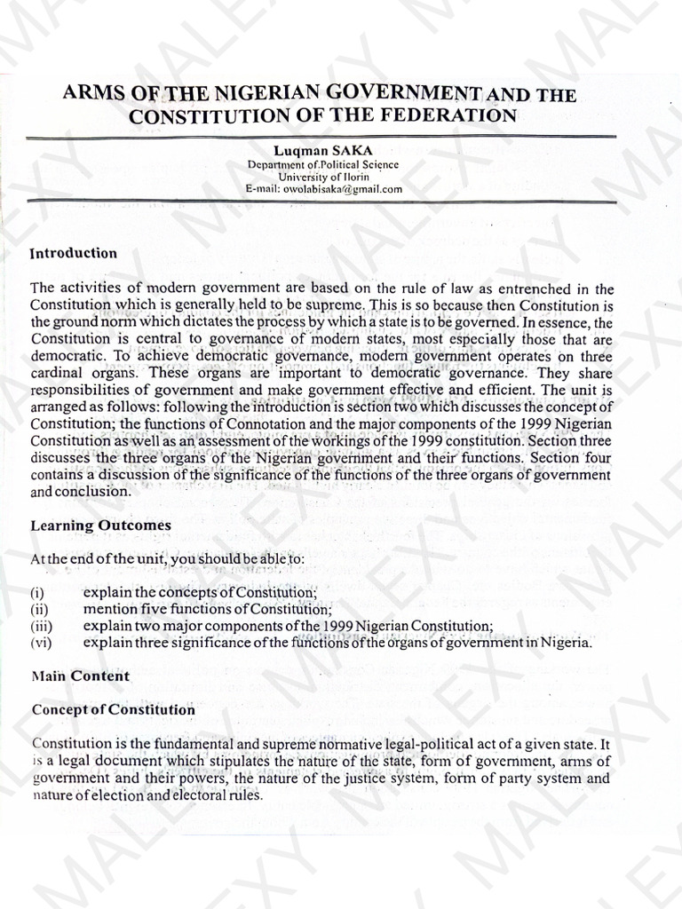 Arms of Government & Constitution (Malexy) | PDF