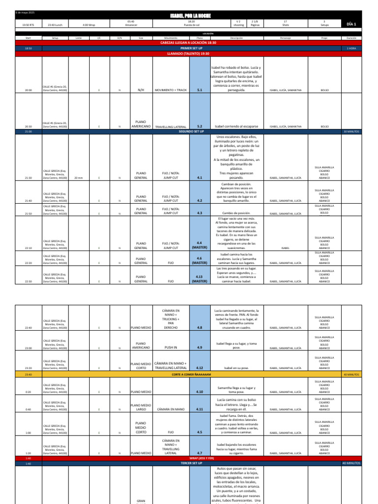 Plan de Rodaje Definitivo Final Ahora Si Ya - Plan de Rodaje Día 1 | PDF