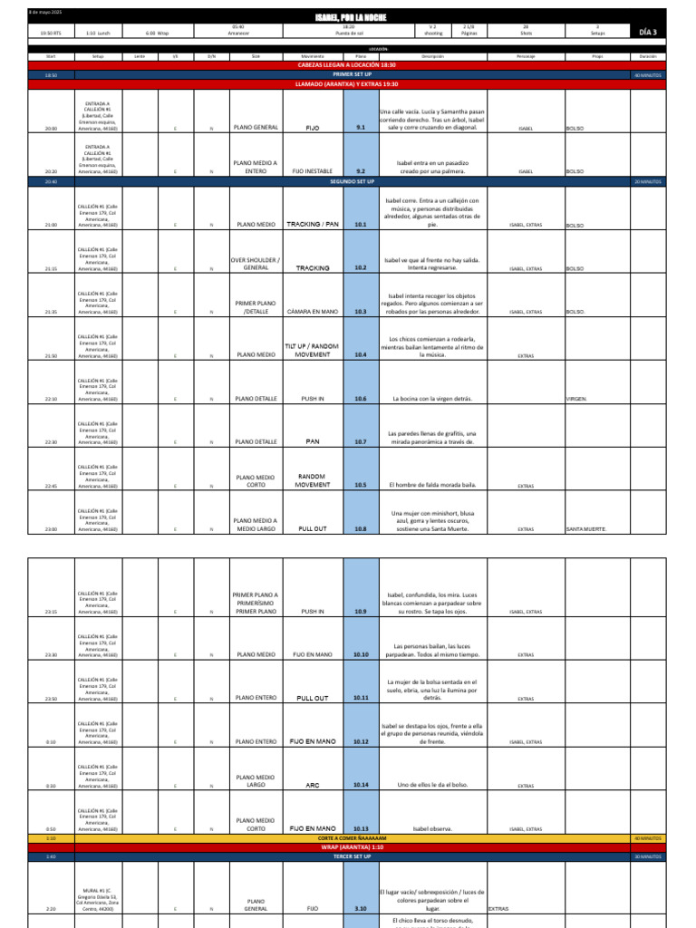 Plan de Rodaje Definitivo Final Ahora Si Ya - Plan de Rodaje Día 3 | PDF
