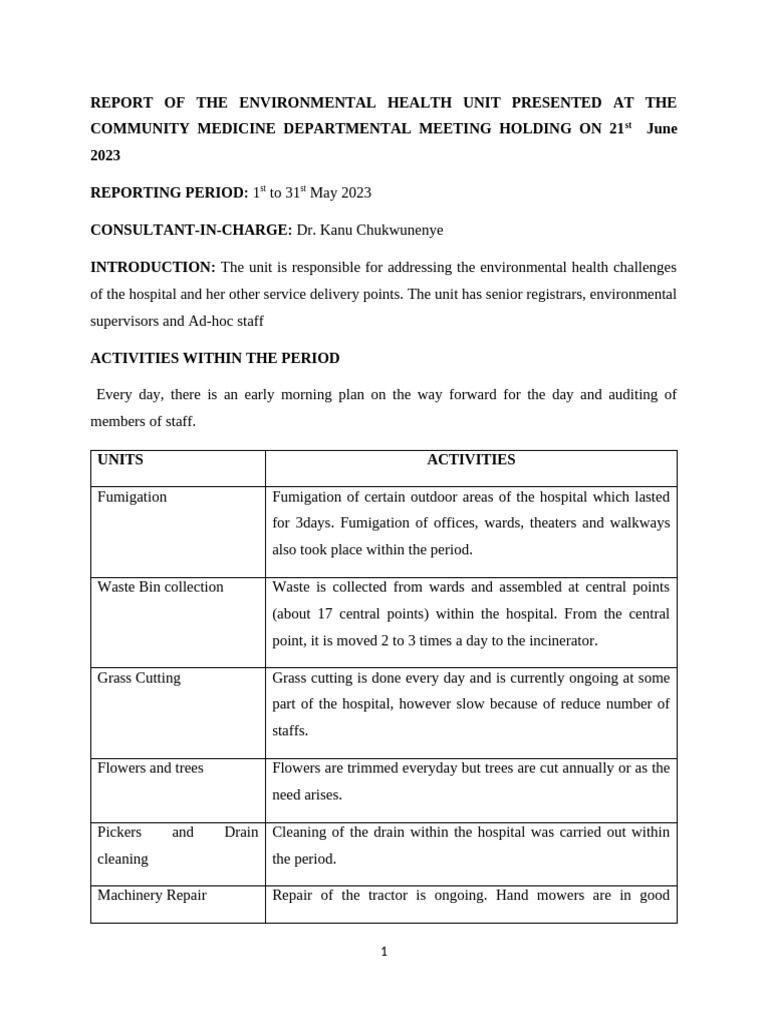 Environmental Health Unit Report (May 2023) | PDF