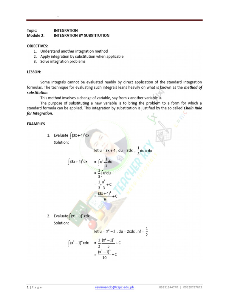 Integration by Substitution Guide | PDF | Integral | Mathematics