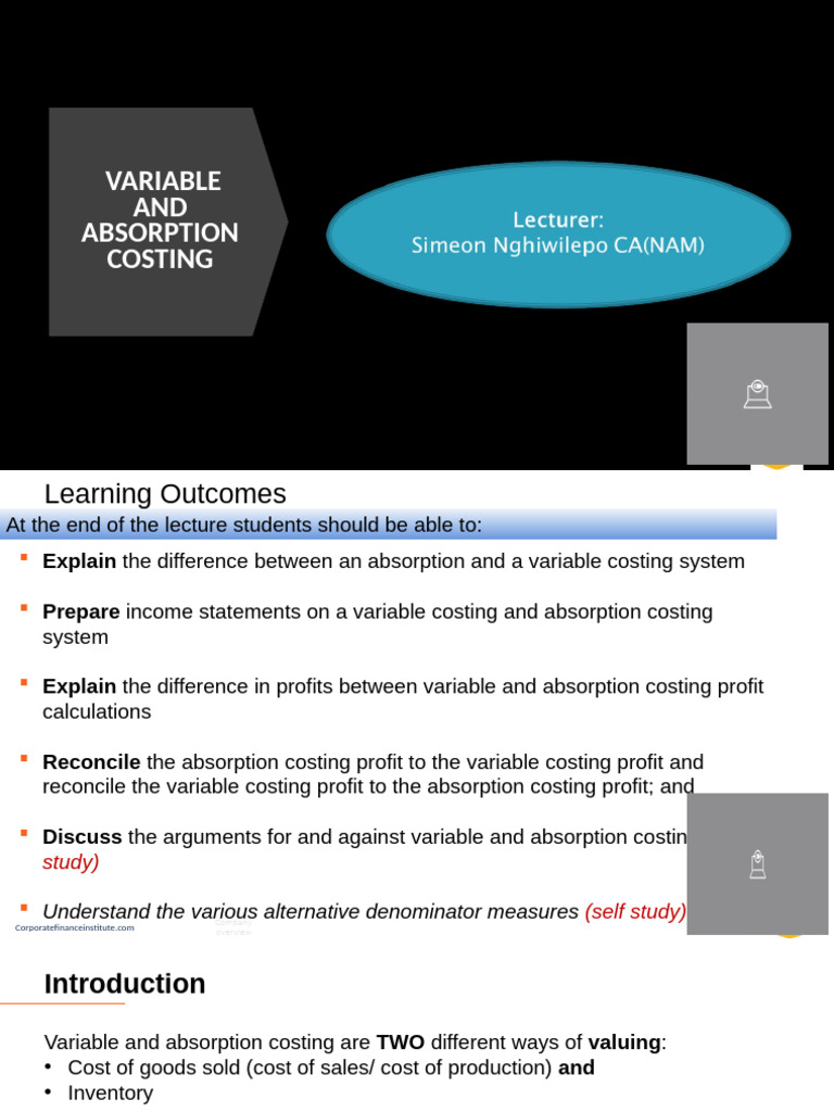 Variable vs. Absorption Costing Explained | PDF | Cost Of Goods Sold ...