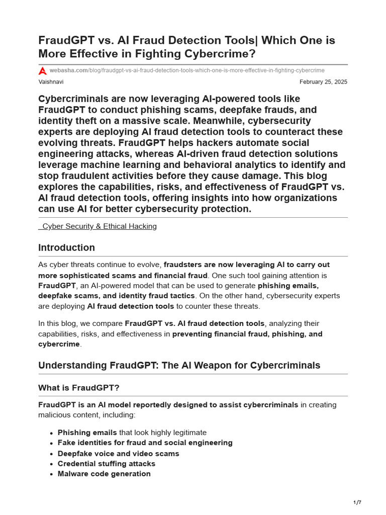 FraudGPT Vs AI Fraud Detection Tools Which One Is More Effective in ...
