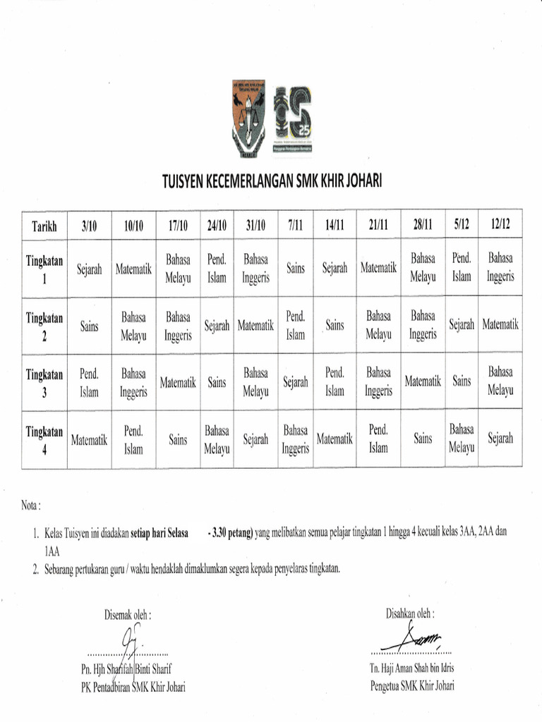 Jadual Tuisyen | PDF
