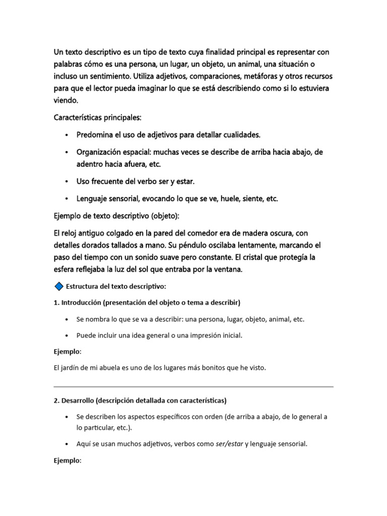 Estructura Del Texto Descriptivo: 1. Introducción (Presentación Del ...