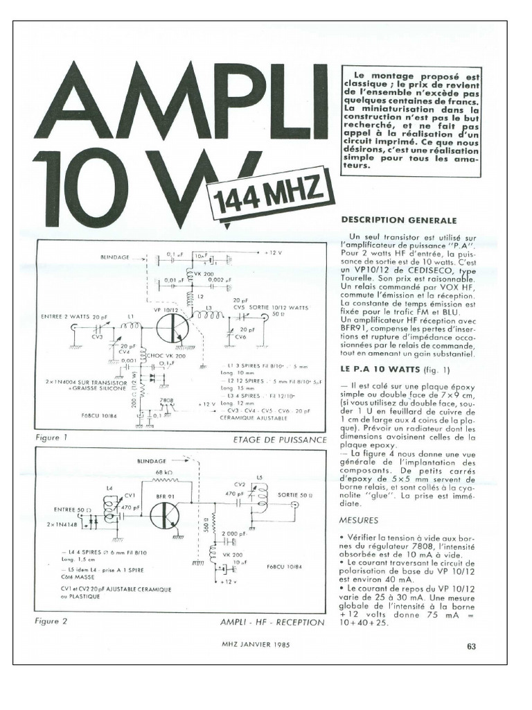 Ampli 10W 144 Revue MHZ 1985 | PDF