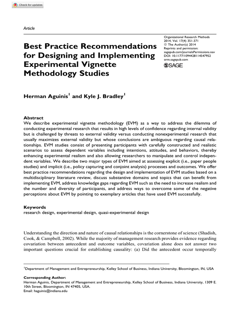 Best Practices for Experimental Vignette Studies | PDF | Validity ...
