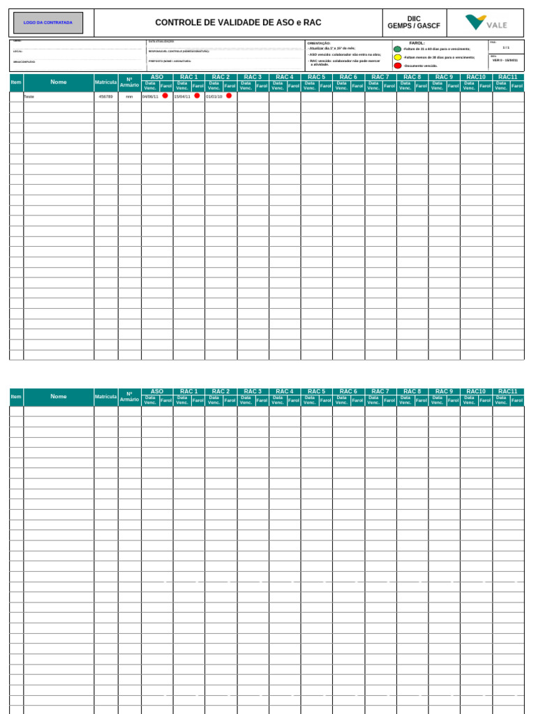 Anexo 08 - Planilha de Controle ASO REV | PDF