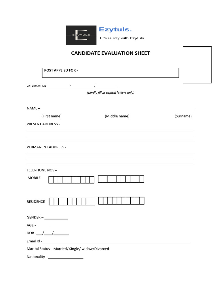 CANDIDATE EVALUATION SHEET | PDF