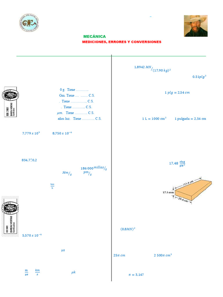 P.C. #1 - Mediciones, Errores y Conversiones - Mejorado 1 | PDF | Densidad | Medición