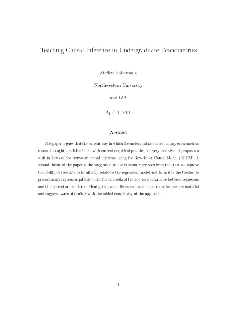Teaching Causual Inference in Undergraduate Econometrics | PDF | Dependent And Independent ...