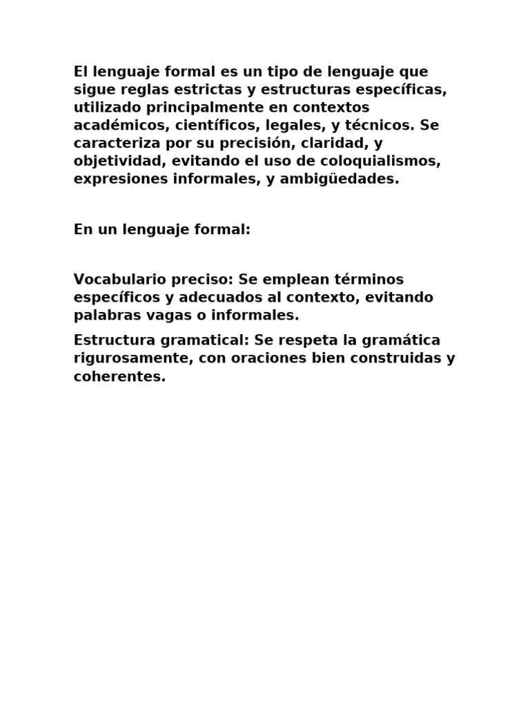 El Lenguaje Formal Es Un Tipo de Lenguaje Que Sigue Reglas Estrictas y ...