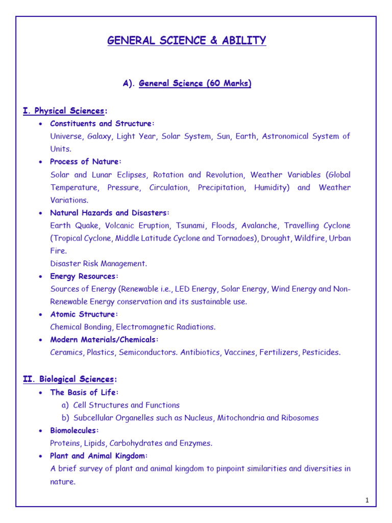 CSS General Science & Ability Syllabus | PDF | Earth | Foods