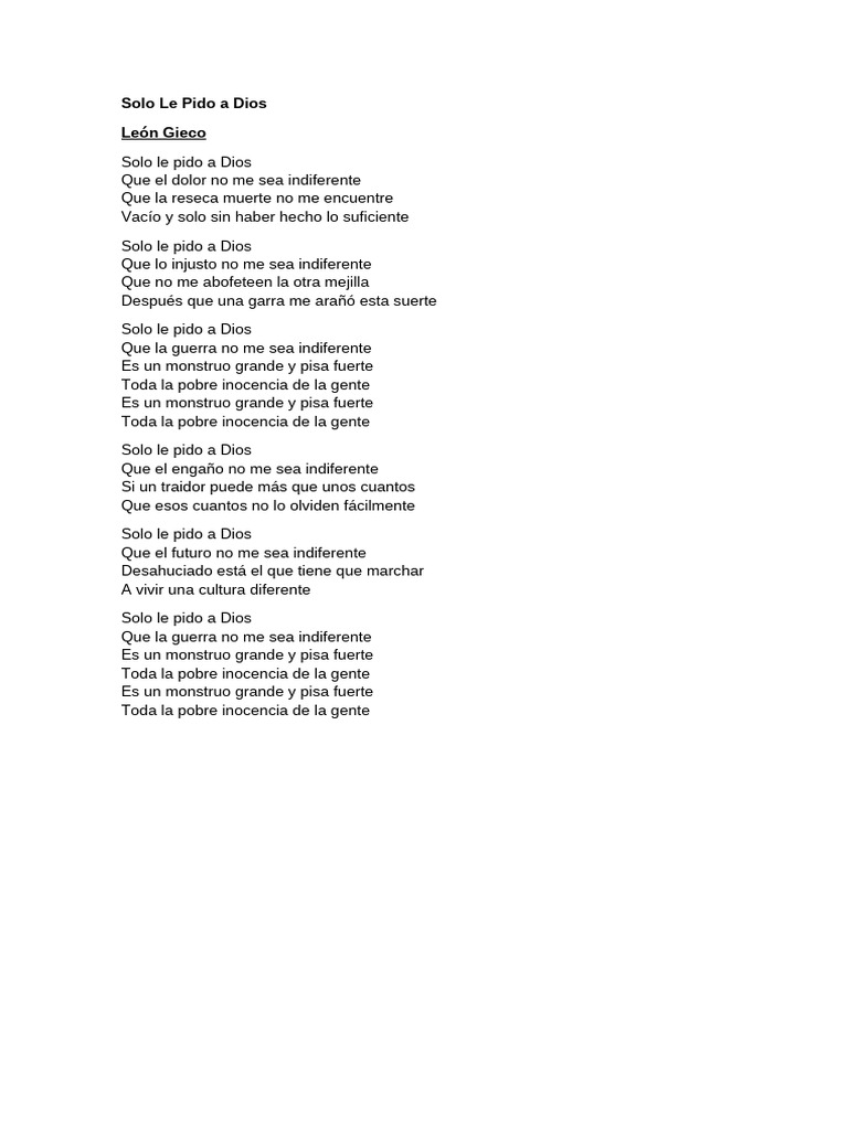 Solo Le Pido A Dios Leon Gieco | PDF
