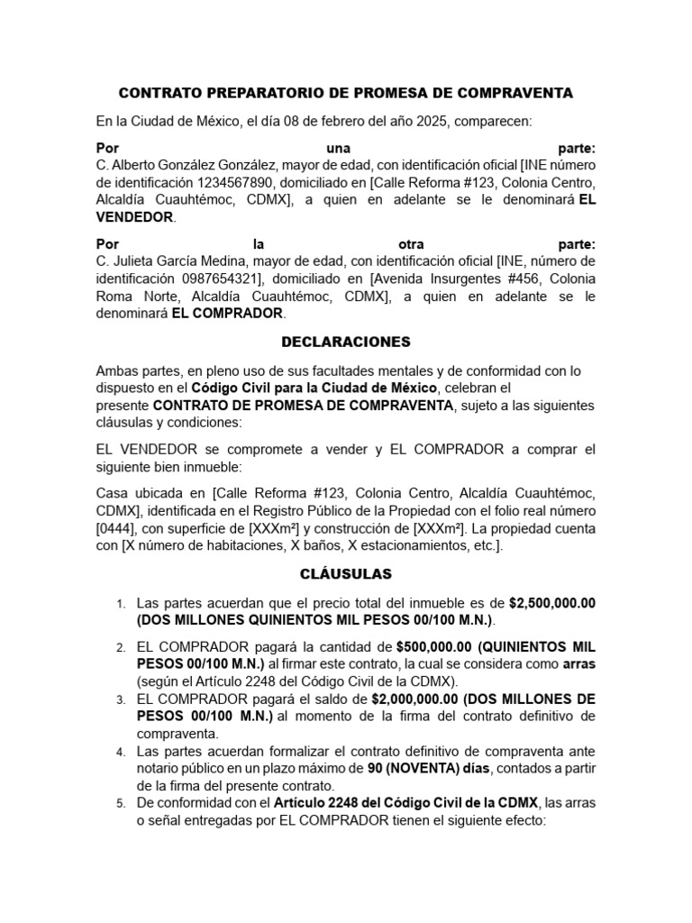 Contrato Preparatorio de Promesa de Compraventa | PDF