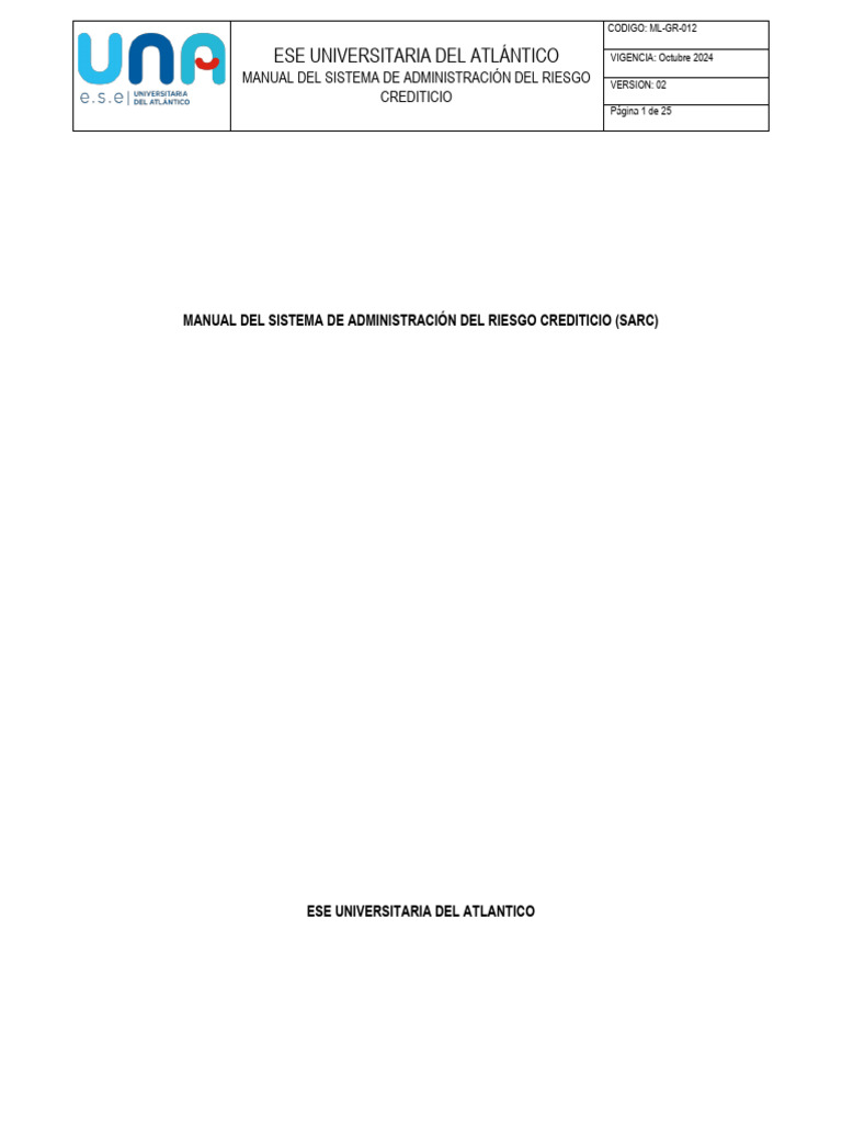 ML-GR-012 Manual Del Sistema de Administración Del Riesgo Crediticio (Sarc) | PDF | Riesgo ...