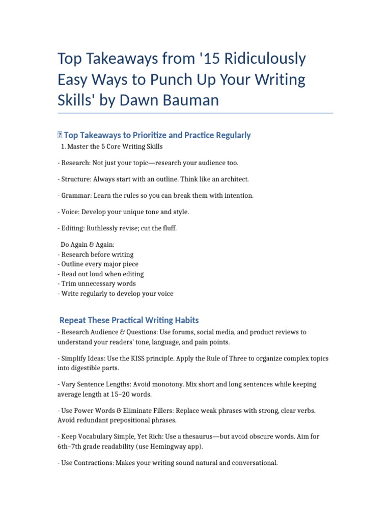 Writing Skills Takeaways Dawn Bauman | PDF