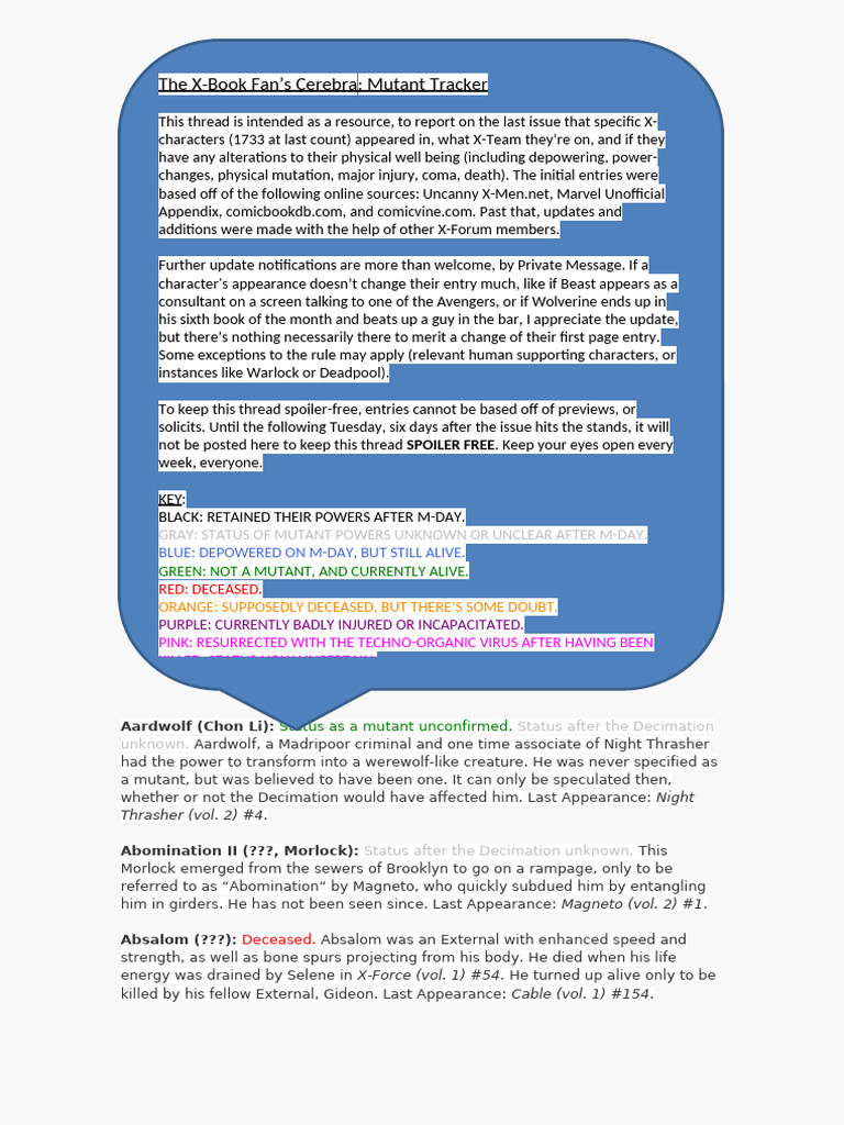 Cerebra - Mutant Tracker | PDF | Marvel Comics Characters | Marvel Comics