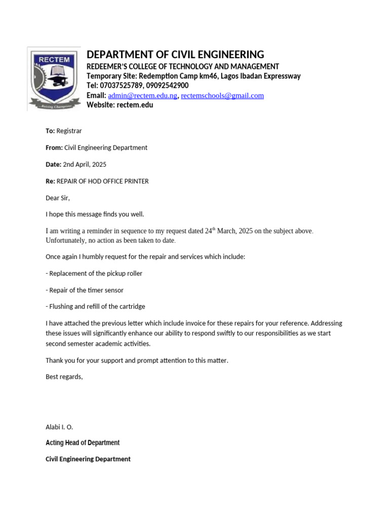 REMINDER-repair of Printer | PDF