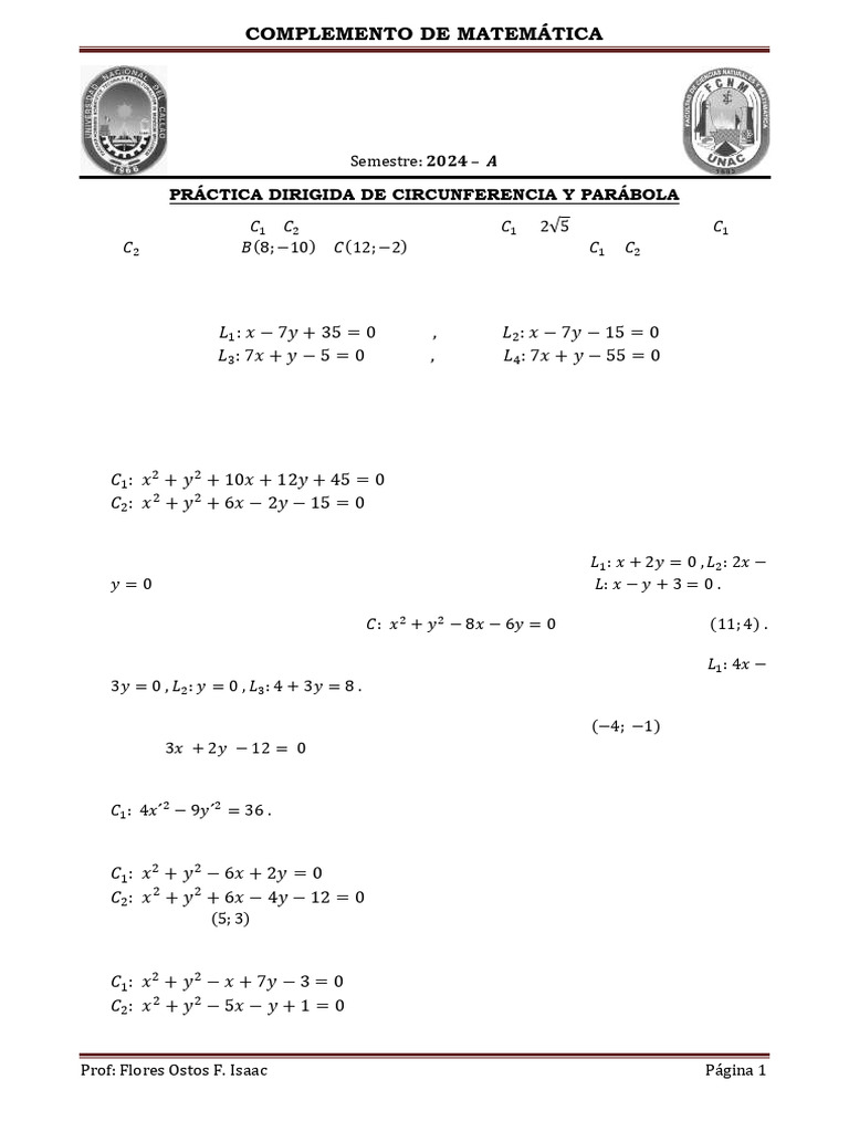 PRAC DIRIGIDA - Complemento de Matemática-2025-A-circunferencia Parábola | PDF | Elipse | Tangente