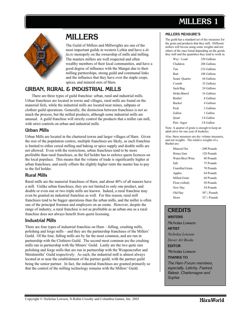 HârnWorld - Millers Guild | PDF | Gallon | Dyeing