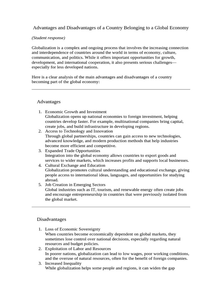 Advantages and Disadvantages of A Country Belonging To A Global Economy | PDF | Globalization ...