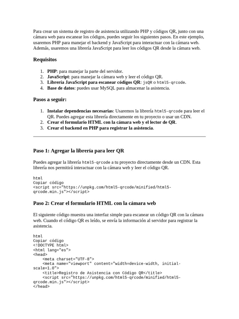 Registro de Asistencia con QR en PHP | PDF | Php | SQL