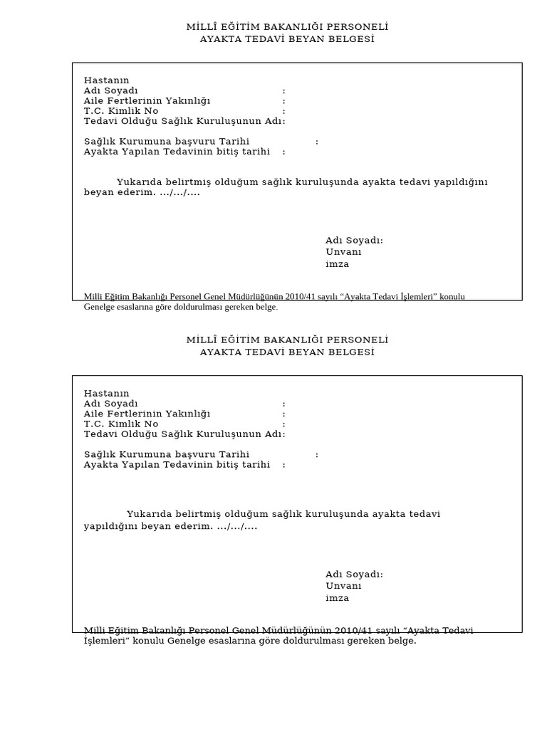 Ayakta Tedavi Beyan Belgesi | PDF