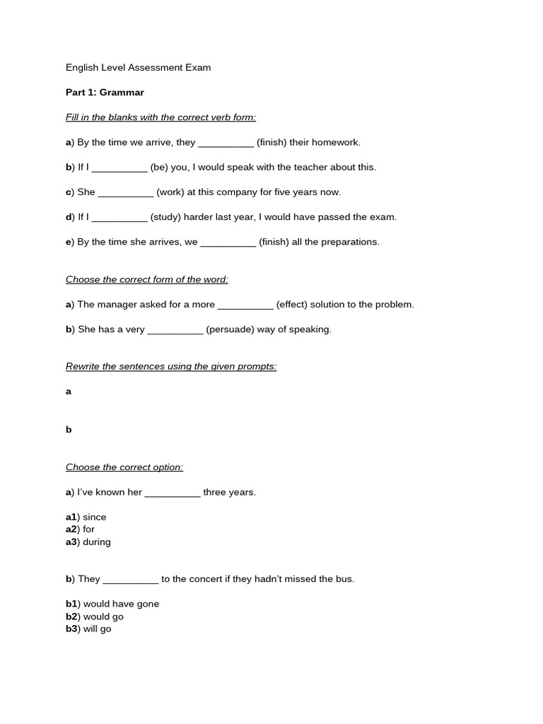 English Level Assessment Exam Guide | PDF | Communication | Human ...