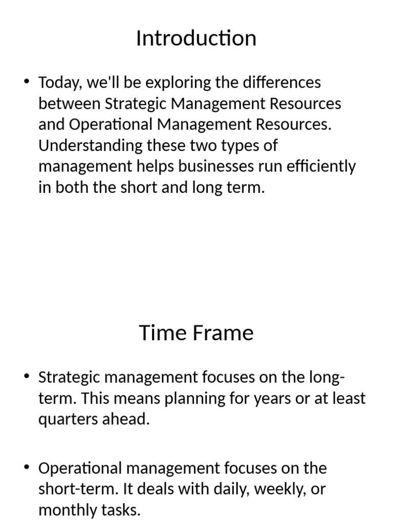 Strategic Vs Operational Management | PDF