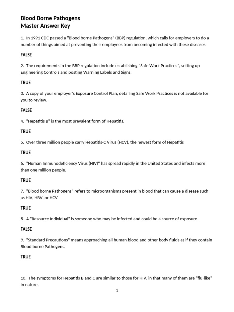 Blood Borne Pathogens Master Key | PDF | Hepatitis B | Hepatitis