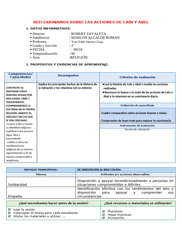 Reflexionamos Sobre Las Acciones de Caín y Abel | PDF