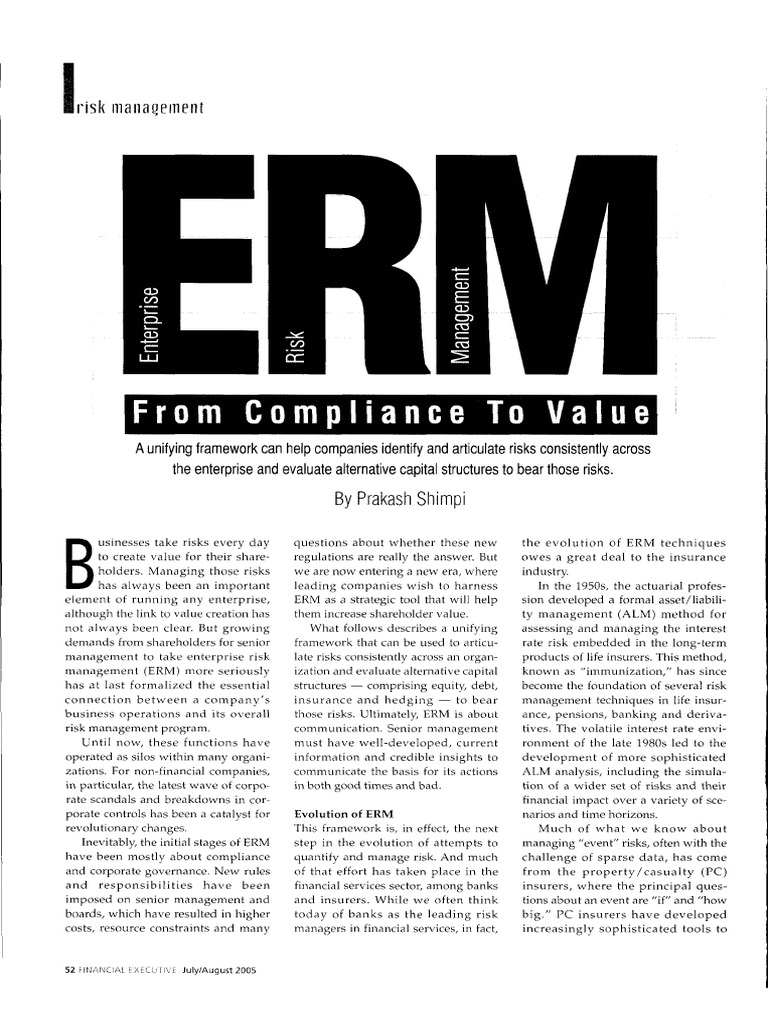 Enterprise Risk Management - From Compliance To Value | PDF