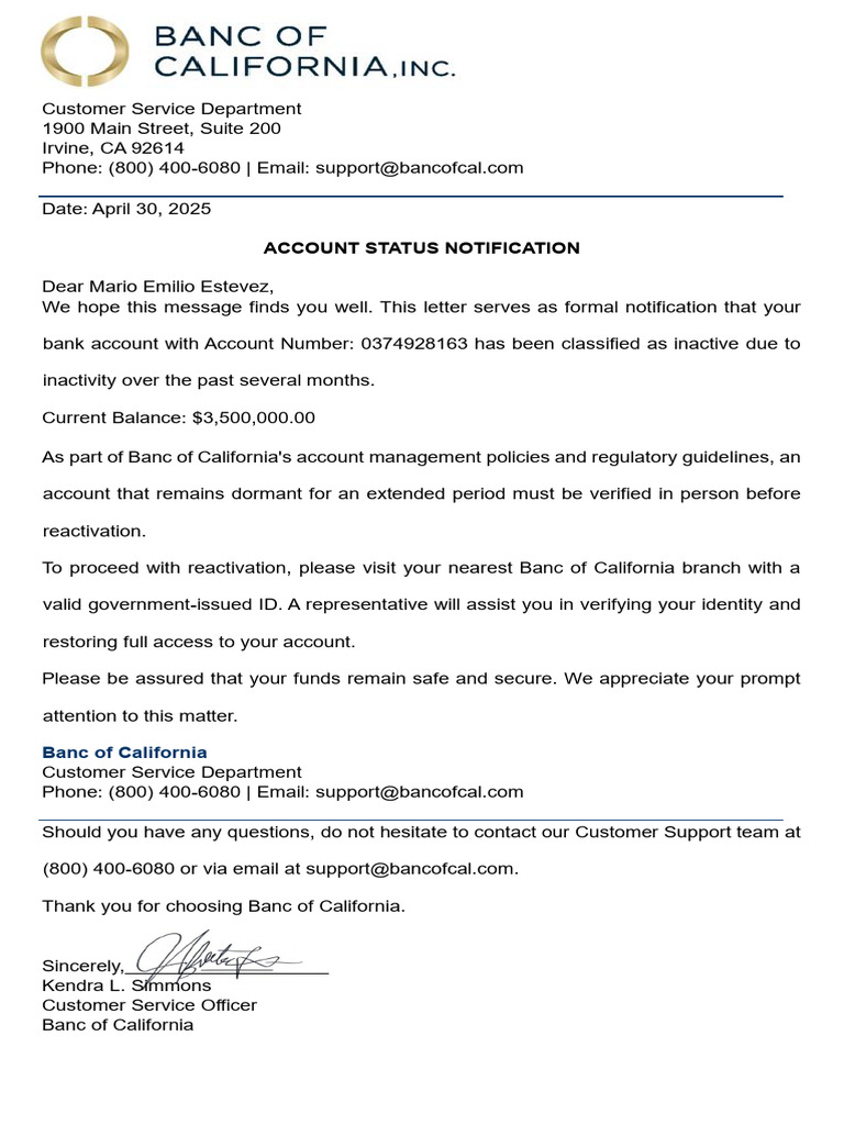 Inactive_Account_Notice_Letterhead_Mario_Estevez | PDF