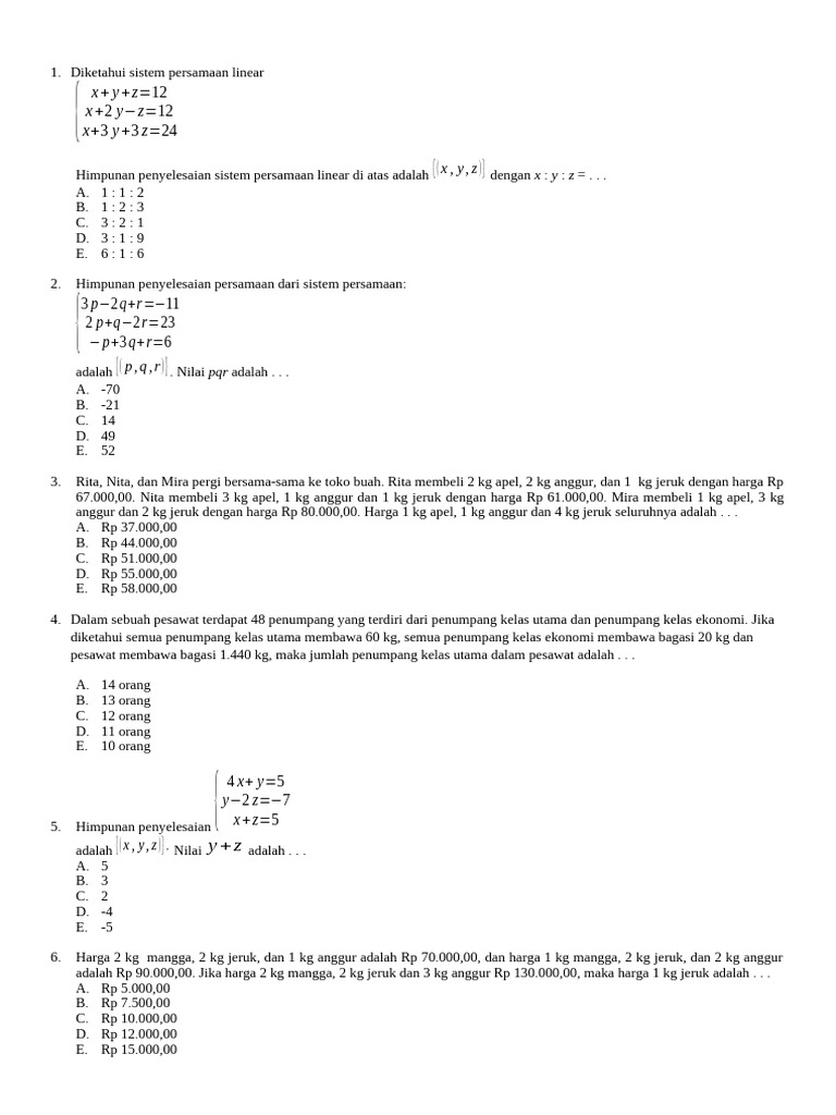 Soal SPLTV Kelas 10 | PDF