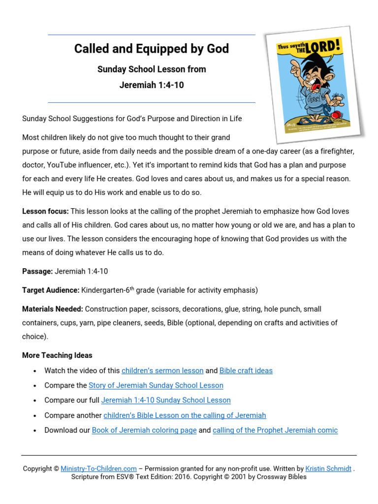 Jeremiah's Calling: Sunday School Lesson | PDF | English Standard ...