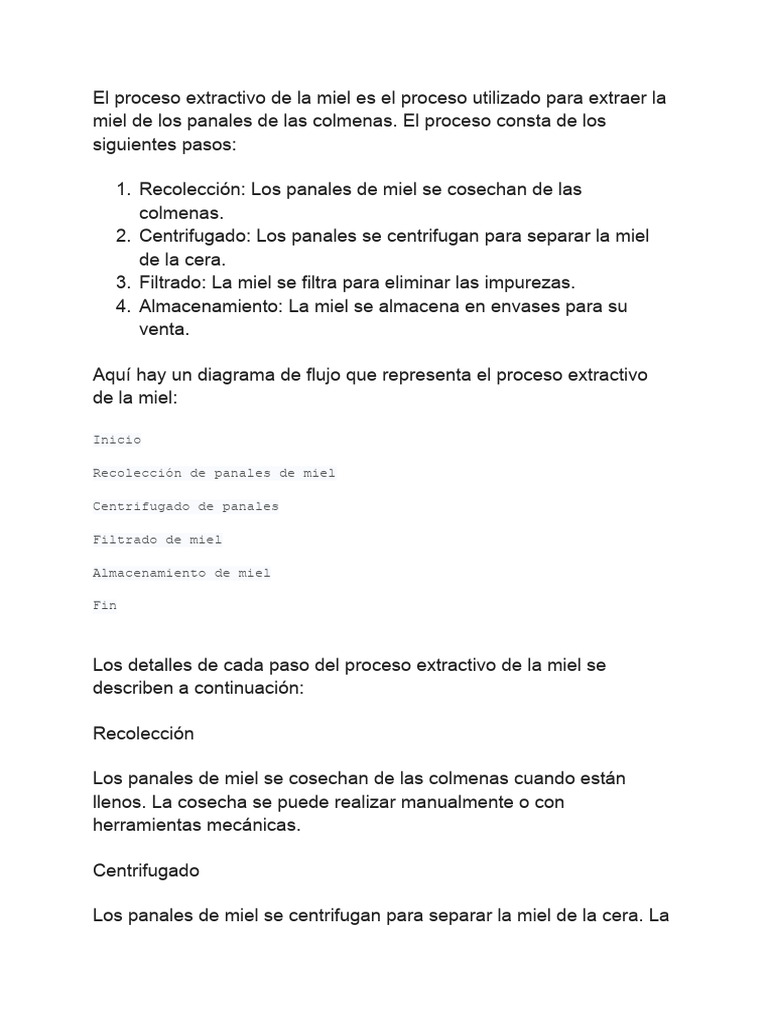 Diagrama de Flujo Del Proceso Extractivo de La Miel | PDF