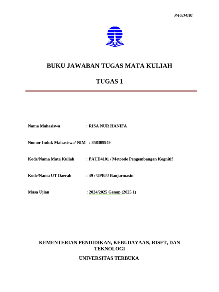 BJT - RPPH - Metode - Pengembangan - Kognitif - Risa Nur Hanifa - 858309949 | PDF
