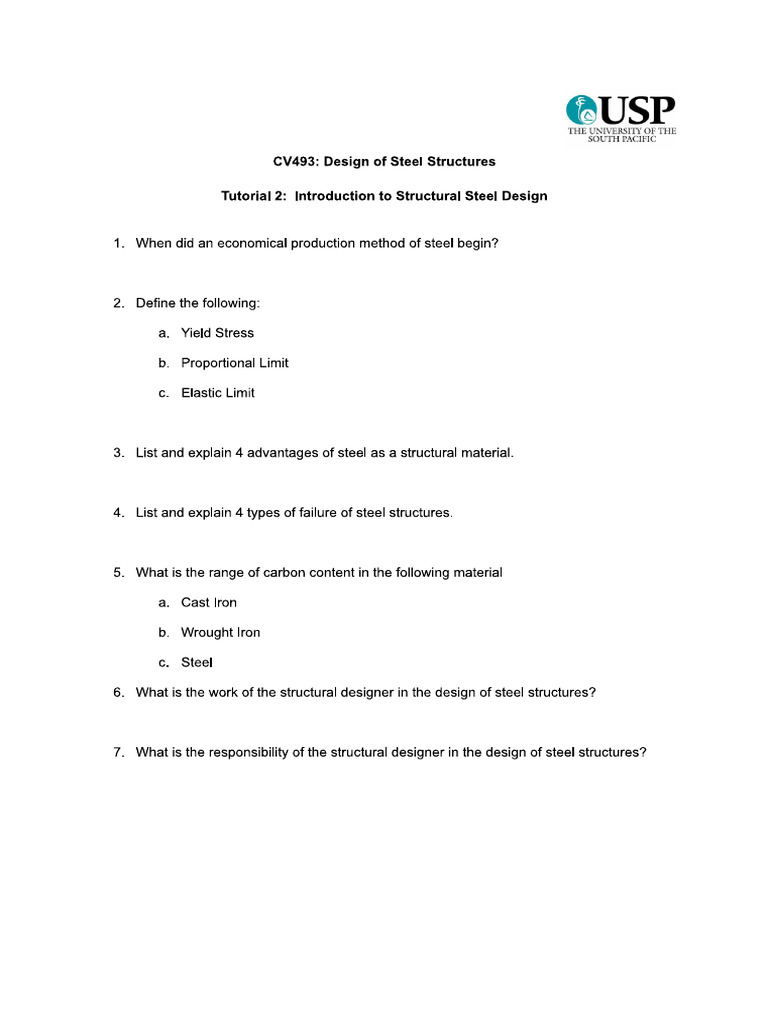 CV493 Tutorial 2 - Introduction To Structural Steel Design | PDF