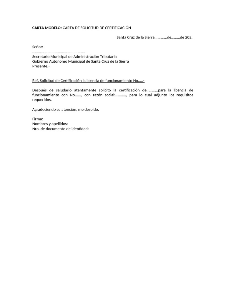 Carta de Solicitud de Certificacion Carta Modelo | PDF