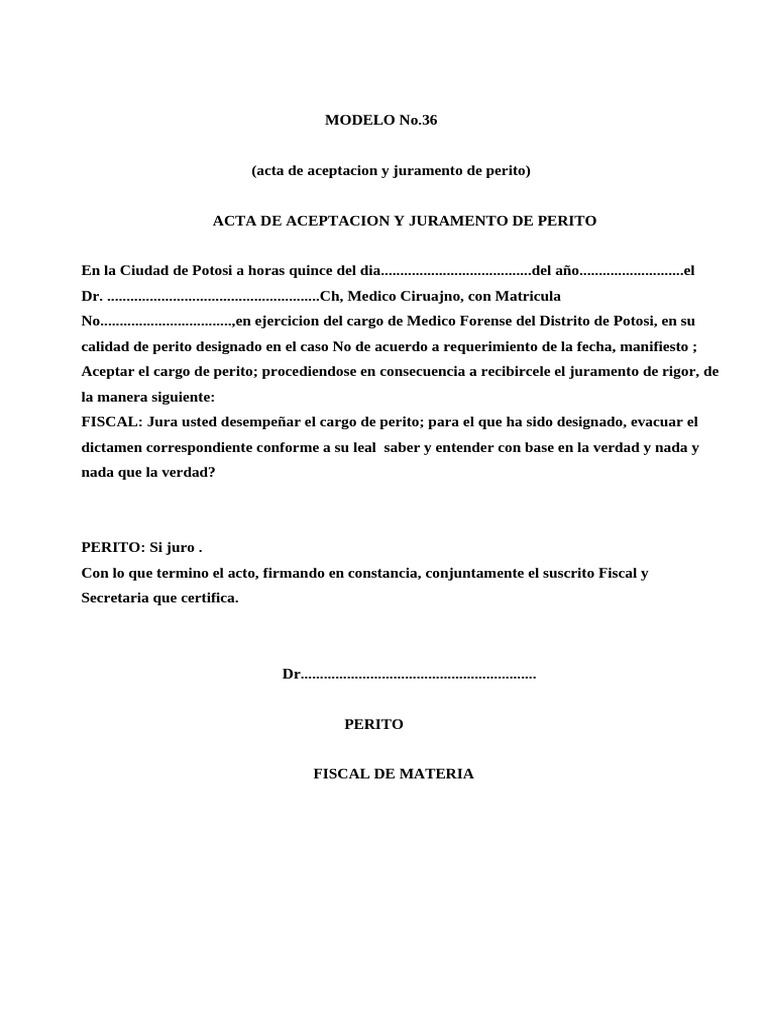 MODELO No36 Acta de Aceptacion y Juramento de Perito | PDF