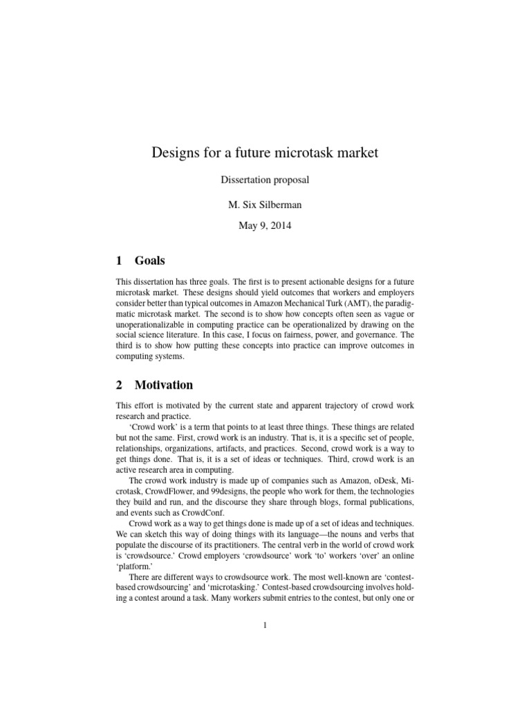 Designs For A Future Crowd Work Market Proposal | PDF | Cost Of Living ...