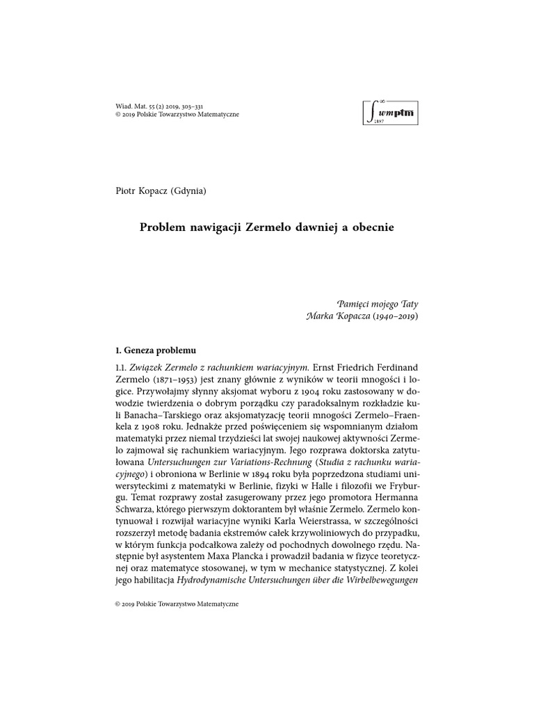 Problem Nawigacji Zermelo Dawniej A Obecnie | PDF