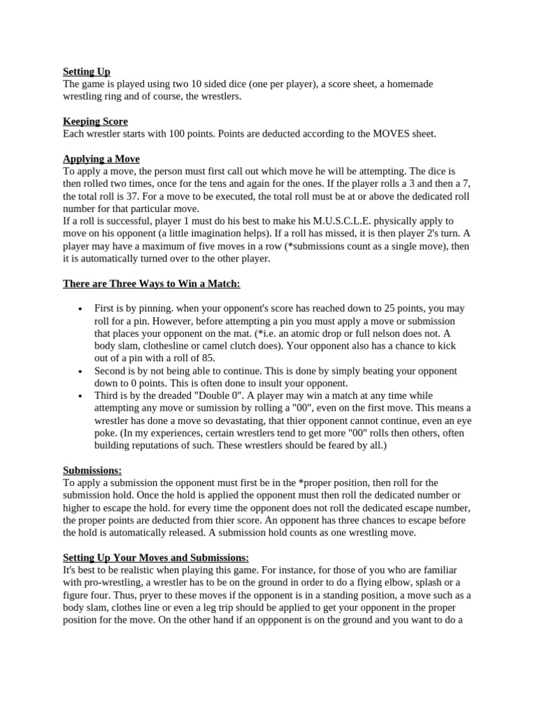 WWE Roll-Up Pin Game Rules | PDF | Professional Wrestling | Wwe Shows