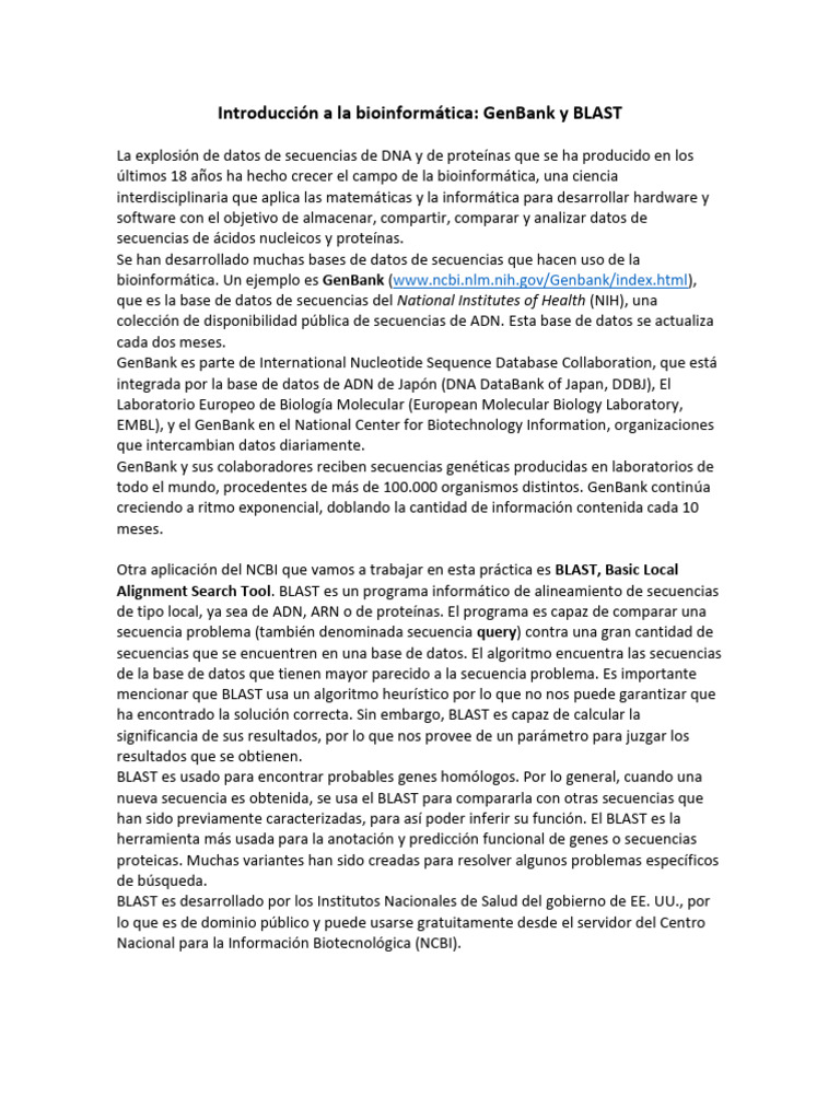 Introducción a GenBank y BLAST en Bioinformática | PDF | Gen Bank ...