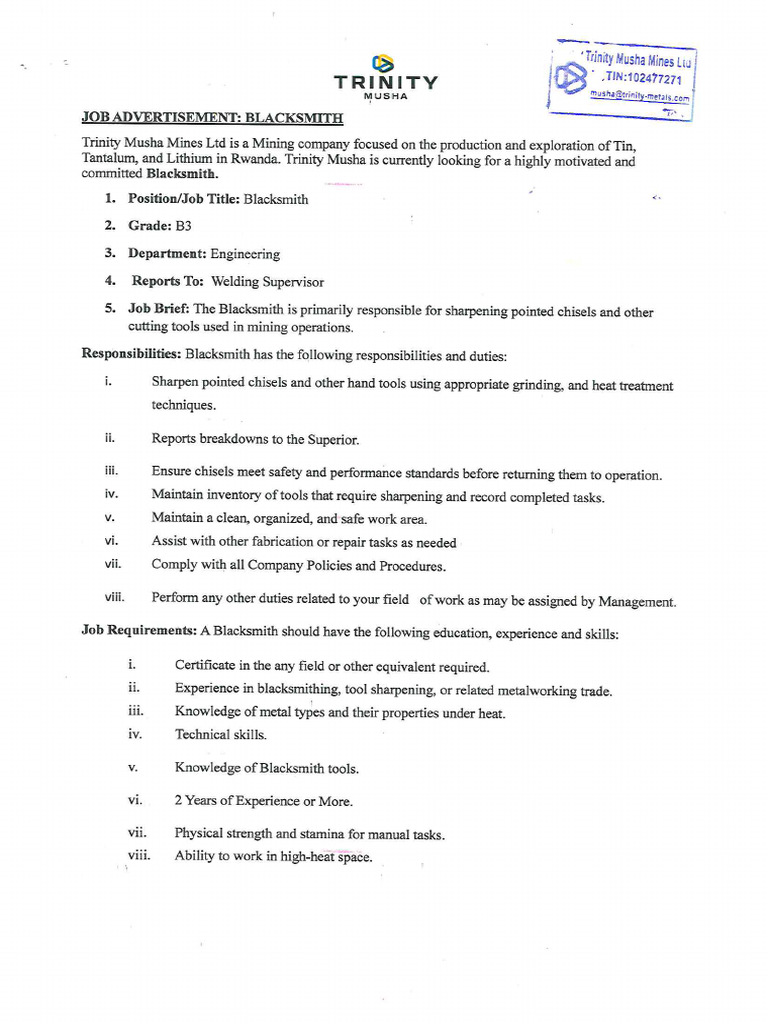 Blacksmith - Job Advert | PDF