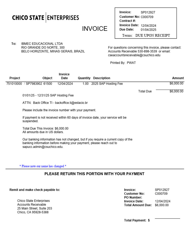 INVOICE SP012927 - 701193 CALIFORNIA STATE UNIVERSITY CHICO | PDF ...