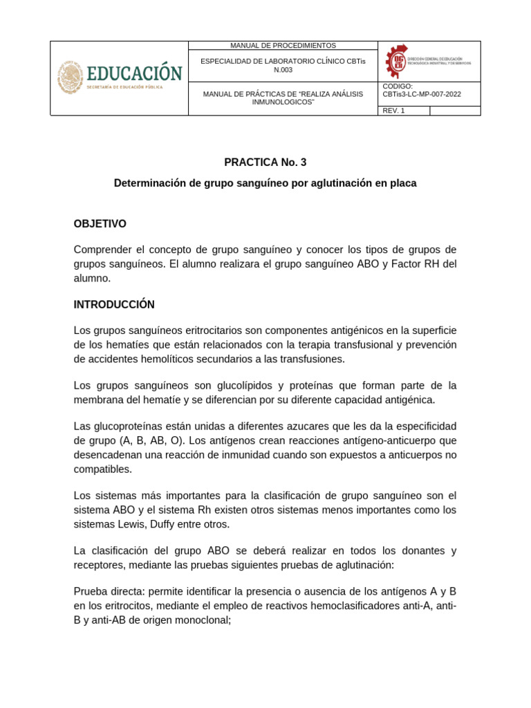 Practica No 3 Grupo Sanguineo y Factor RH | PDF | Tipo de sangre | Enfermedades y trastornos humanos