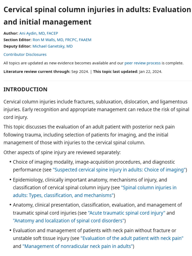 Cervical Spinal Column Injuries in Adult | PDF | Spinal Cord Injury ...