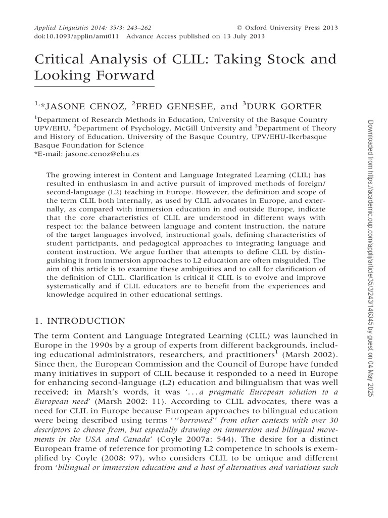 Critical Analysis of CLIL | PDF | Second Language | Pedagogy